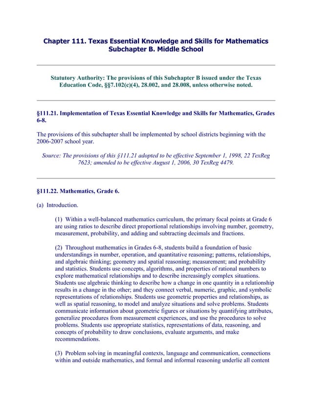Middle School Math TEKS | PDF