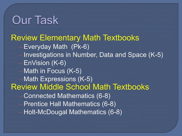 Math Textbook Review First Meeting November 2009 | PPTX