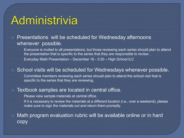 Math Textbook Review First Meeting November 2009 | PPTX