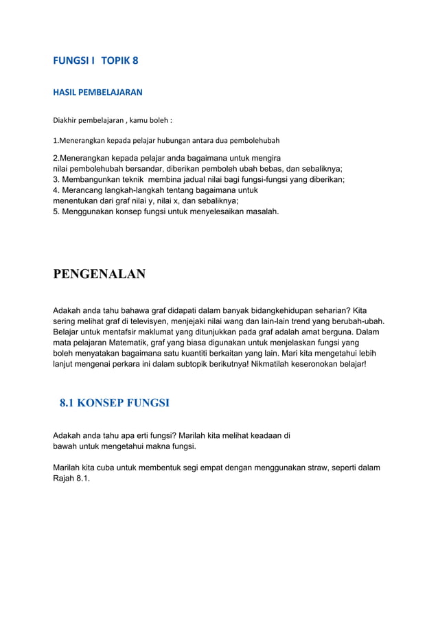 Math ting 3 bab 8 fungsi 1 | PDF
