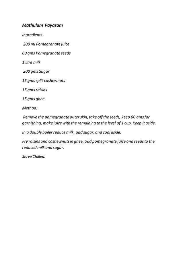 Mathulam payasam | DOCX
