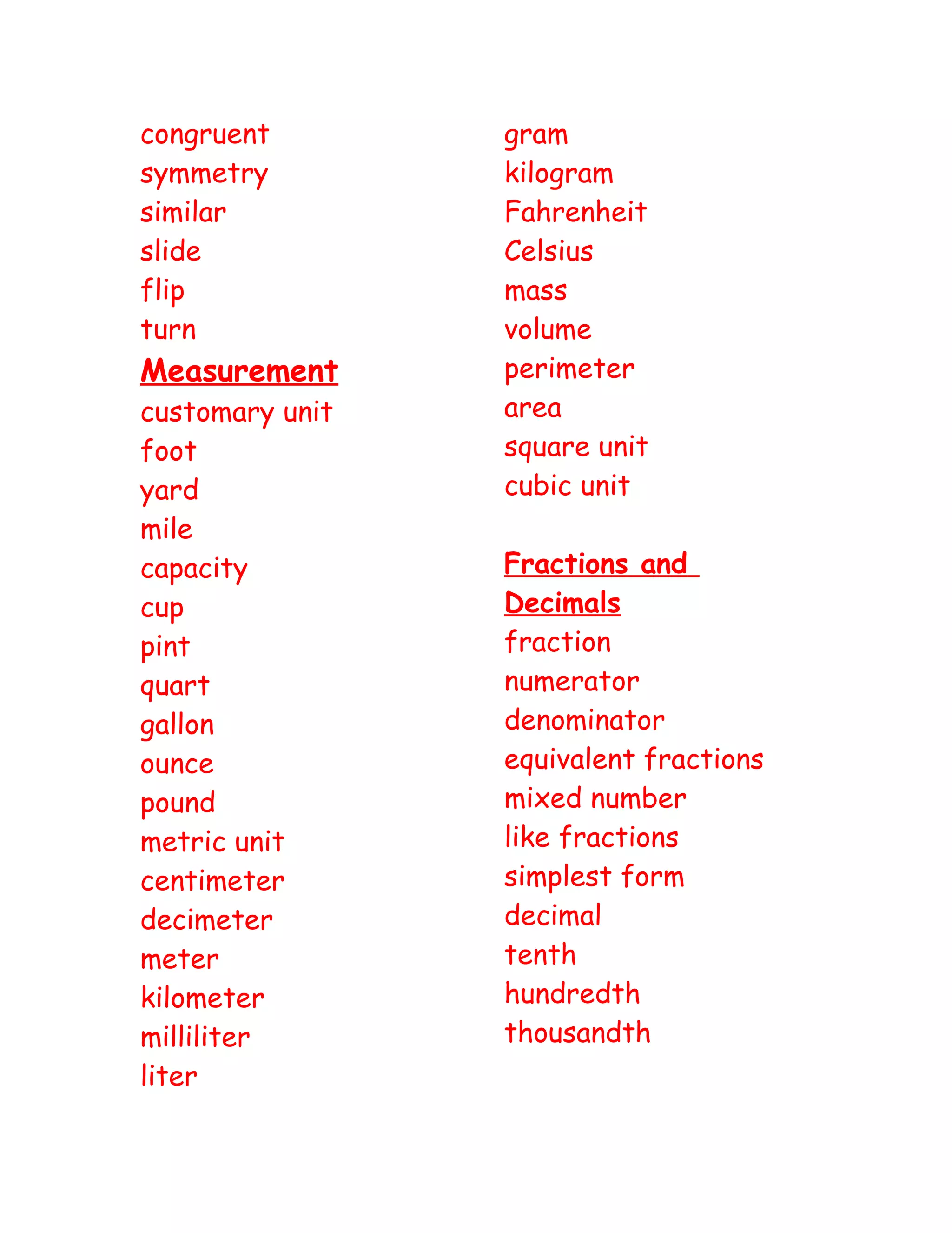 Math Word Wall Words 3rd Grade | PDF