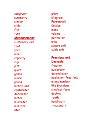 Math Word Wall Words 3rd Grade | DOC