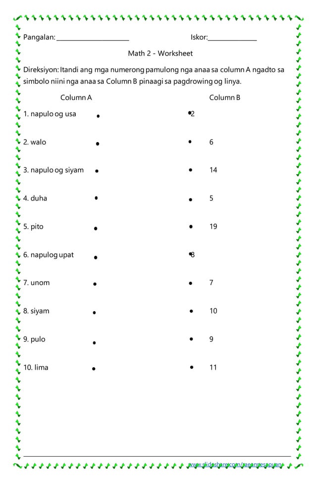 Numerong Pamulong og Simbolo Worksheet | PDF