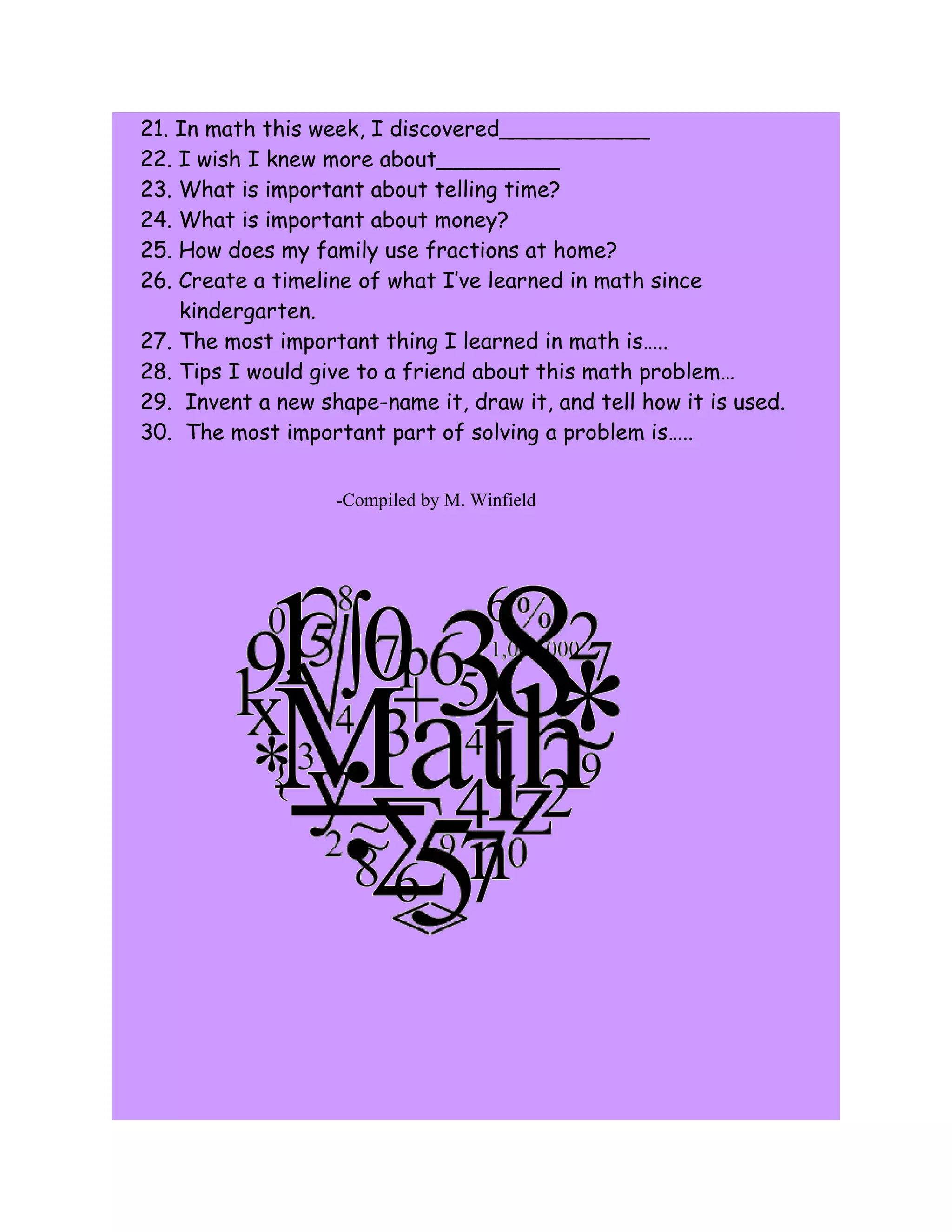 Math writing prompts | DOC