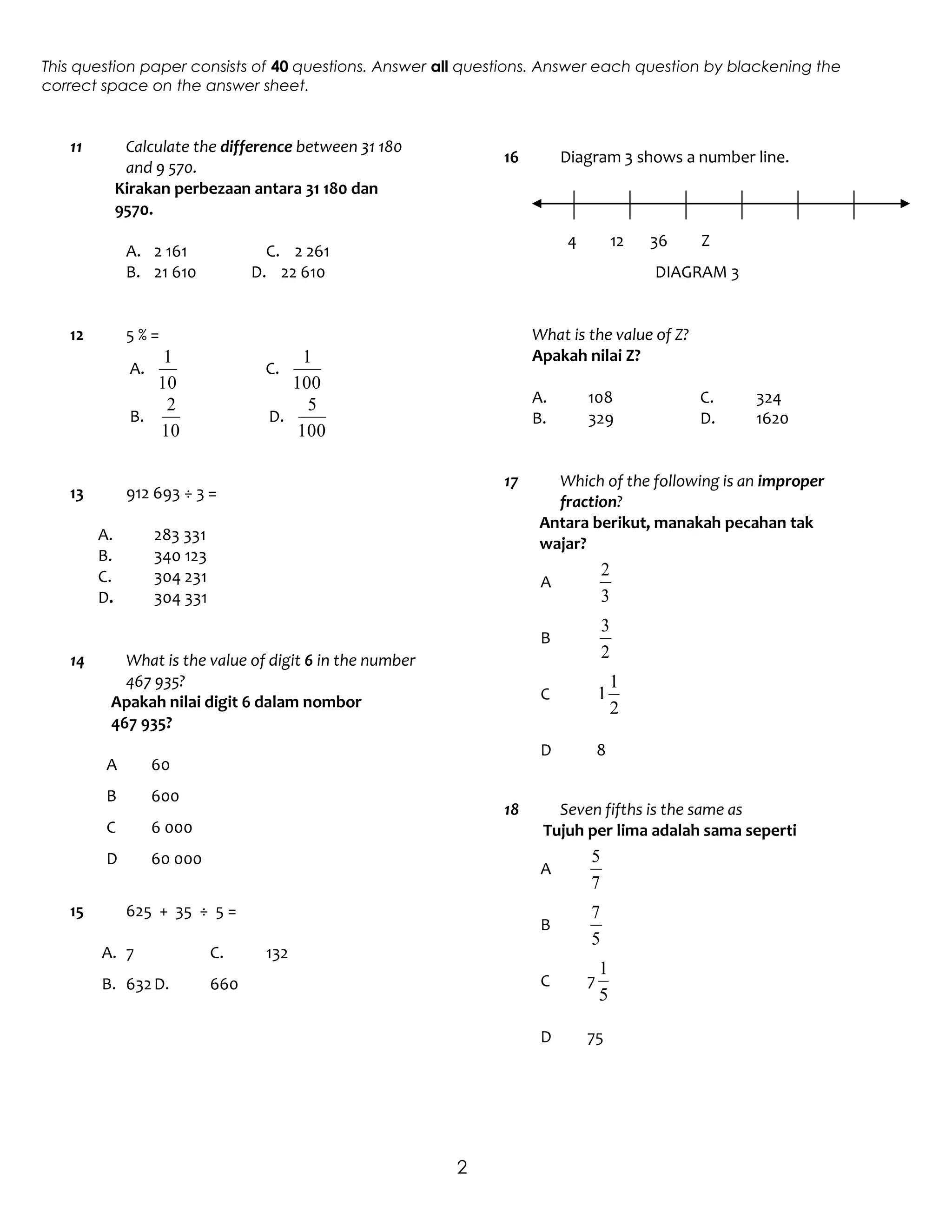 Math y5 paper 1 | DOCX