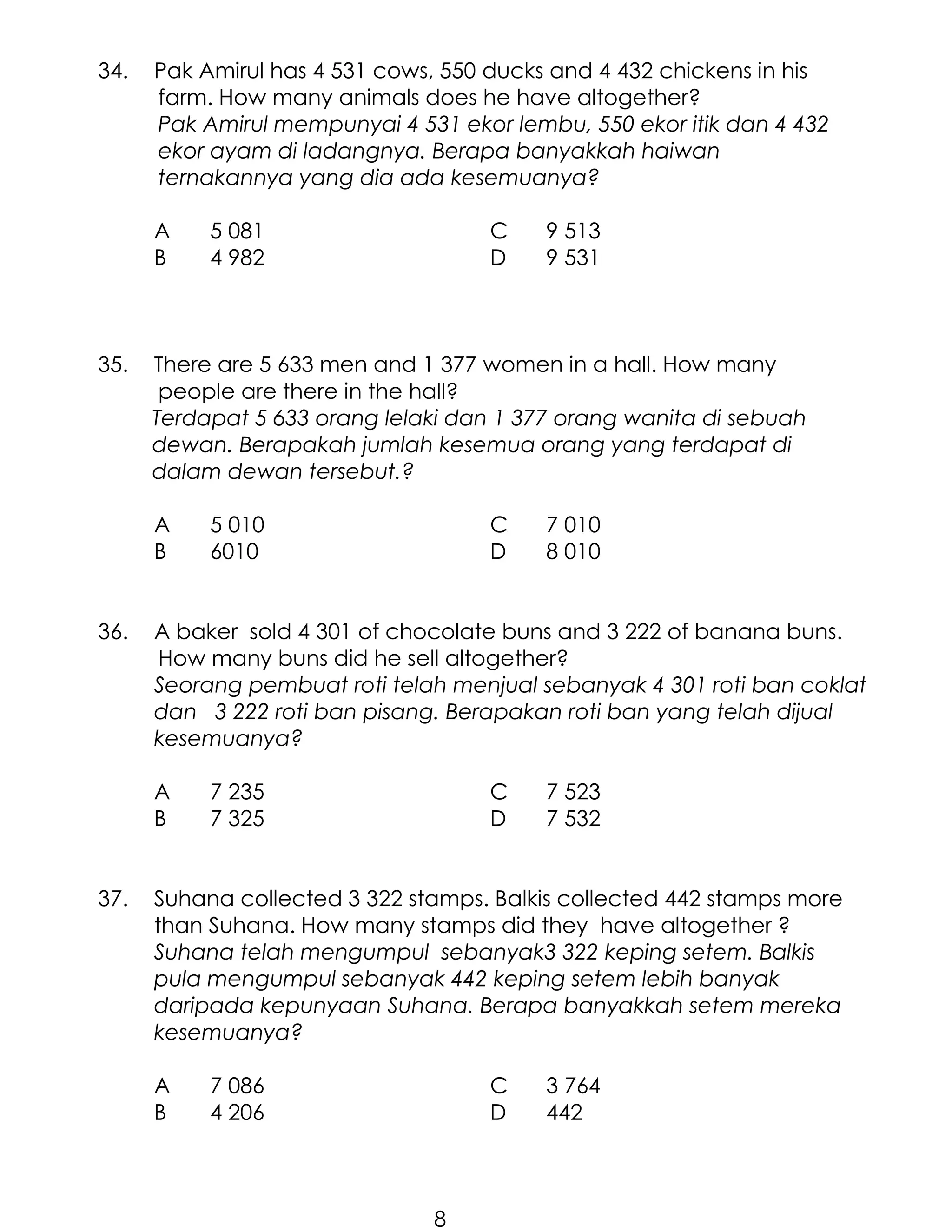 Ujian Matematik Tahun 3 Kertas 1 | DOCX