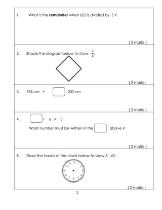 Ujian Matematik Tahun 3 Kertas 2 | DOCX