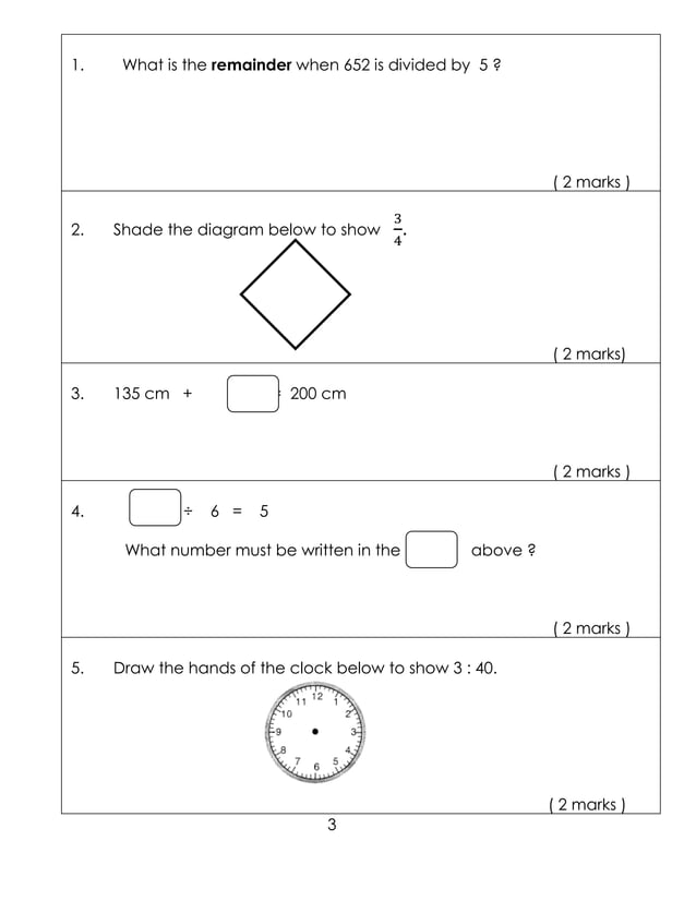 Ujian Matematik Tahun 3 Kertas 2 | DOCX