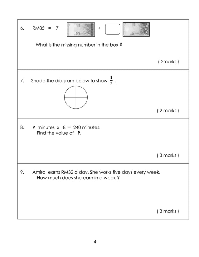 Ujian Matematik Tahun 3 Kertas 2 | DOCX