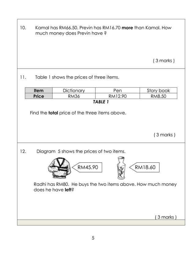 Ujian Matematik Tahun 3 Kertas 2 | DOCX