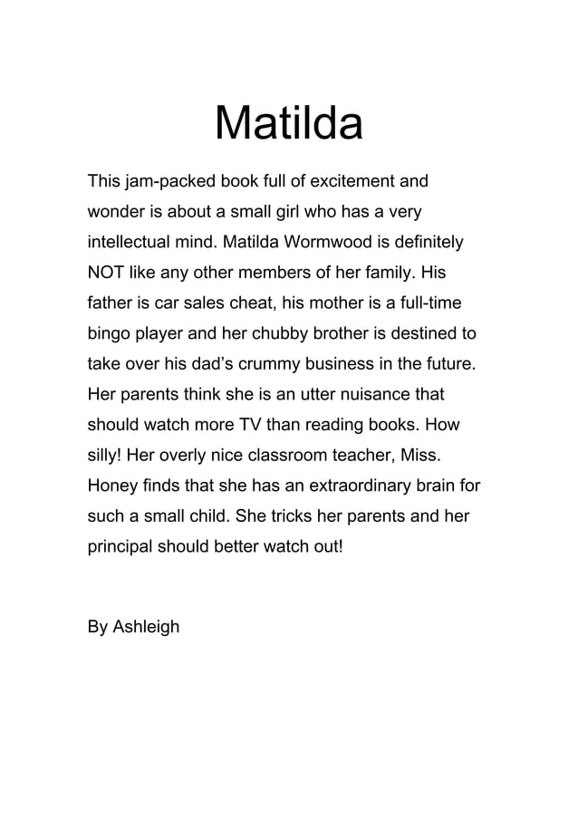 Matilda: A Small Girl With an Extraordinary Brain | PDF
