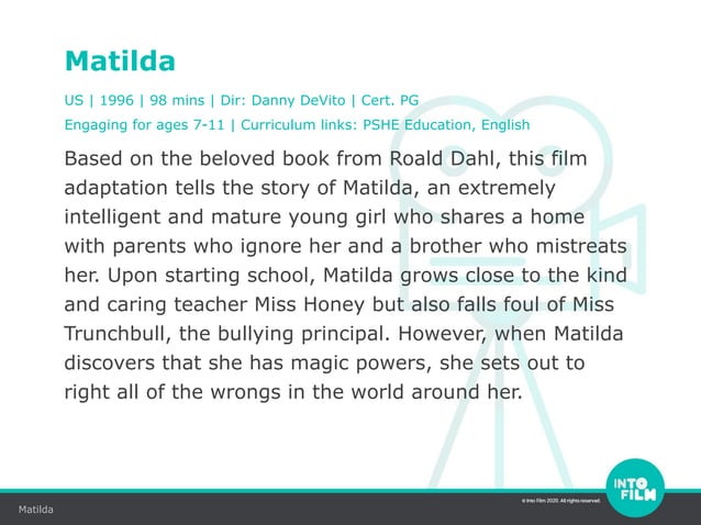 Matilda - Film guide. Activities and discussion for the classroom | PPTX