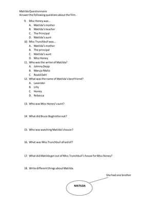 Matilda Worksheet | DOCX