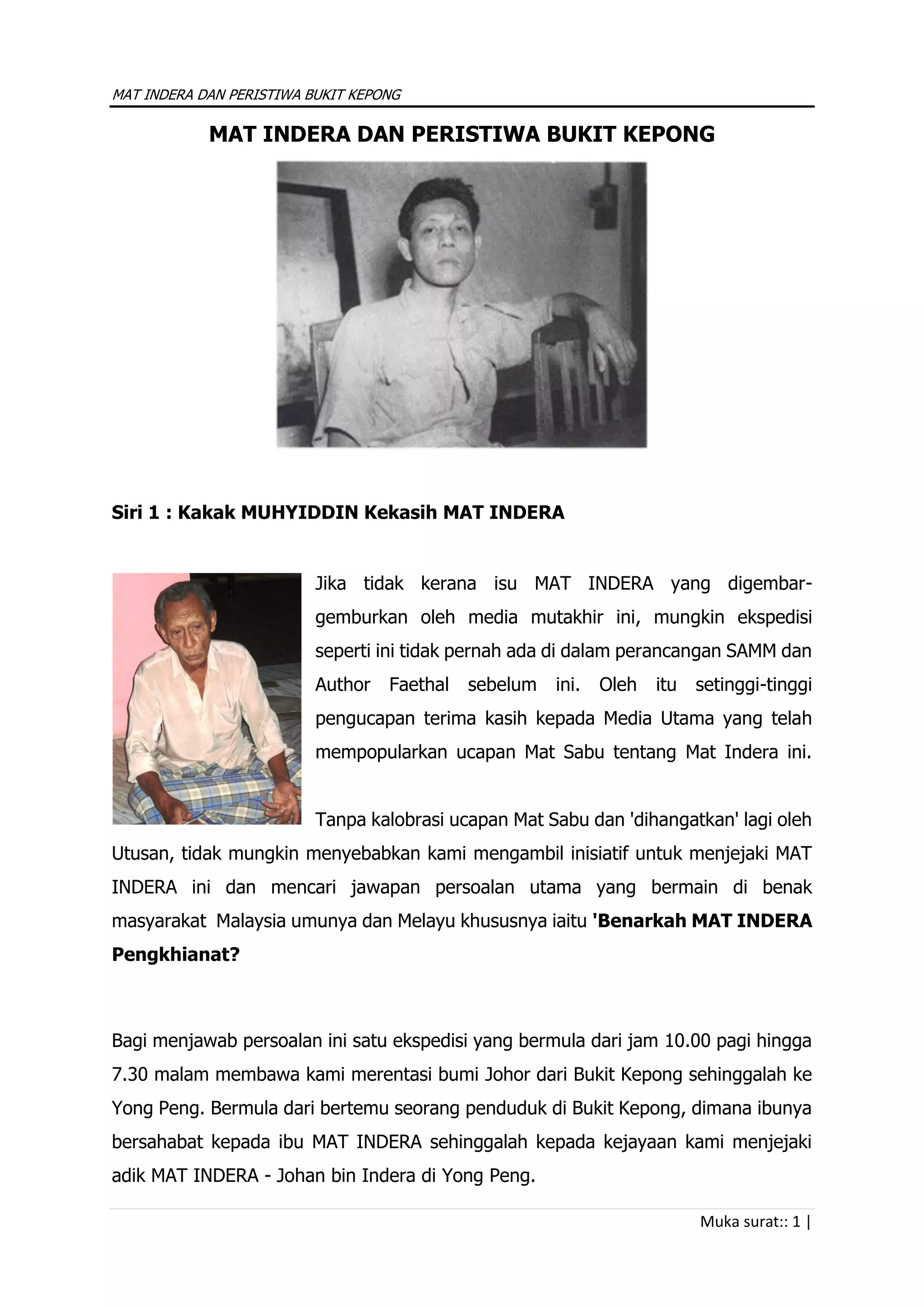 Mat indera dan peristiwa bukit kepong | PDF