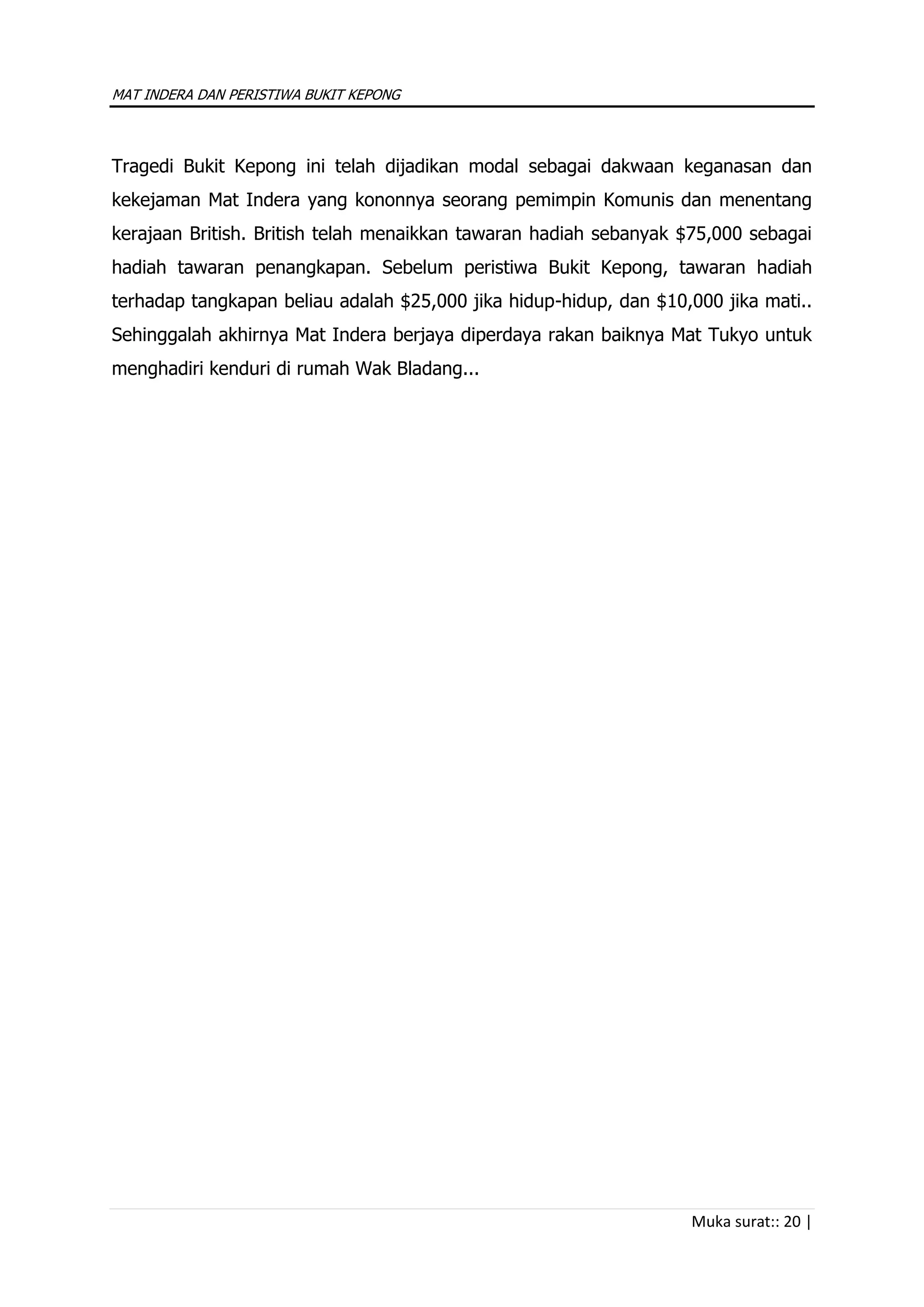 Mat indera dan peristiwa bukit kepong | PDF