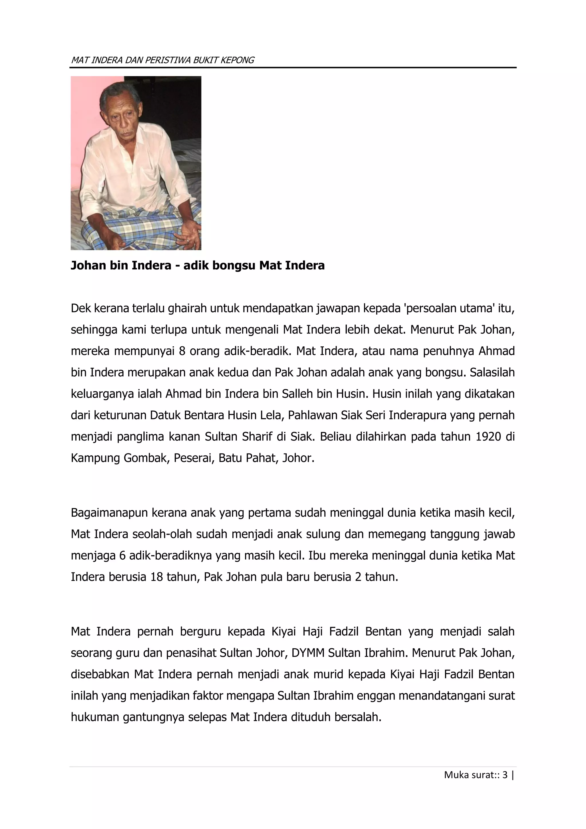 Mat indera dan peristiwa bukit kepong | PDF