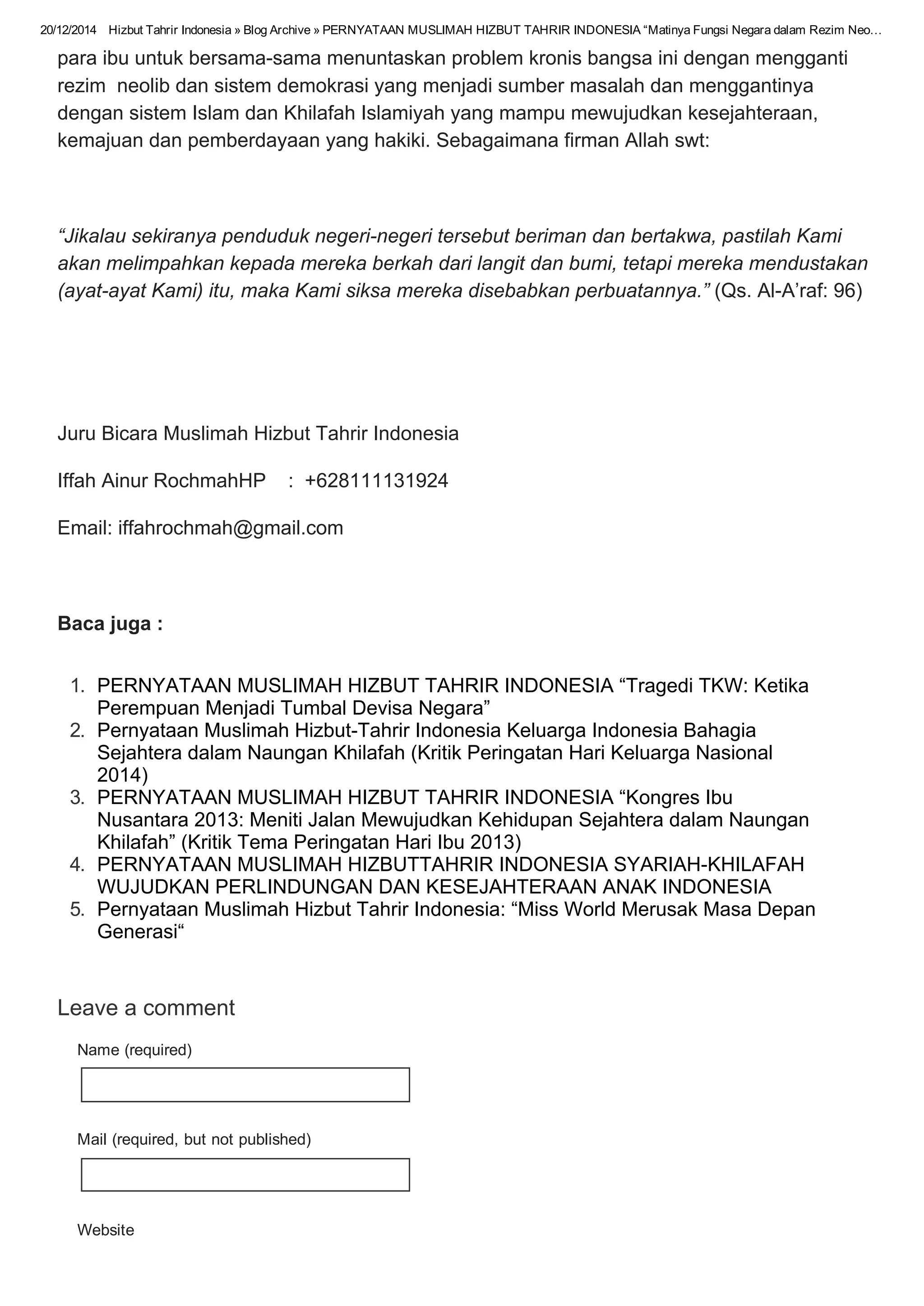 Matinya fungsi negara dalam rezim neolib sumber penderitaan ibu dan ...