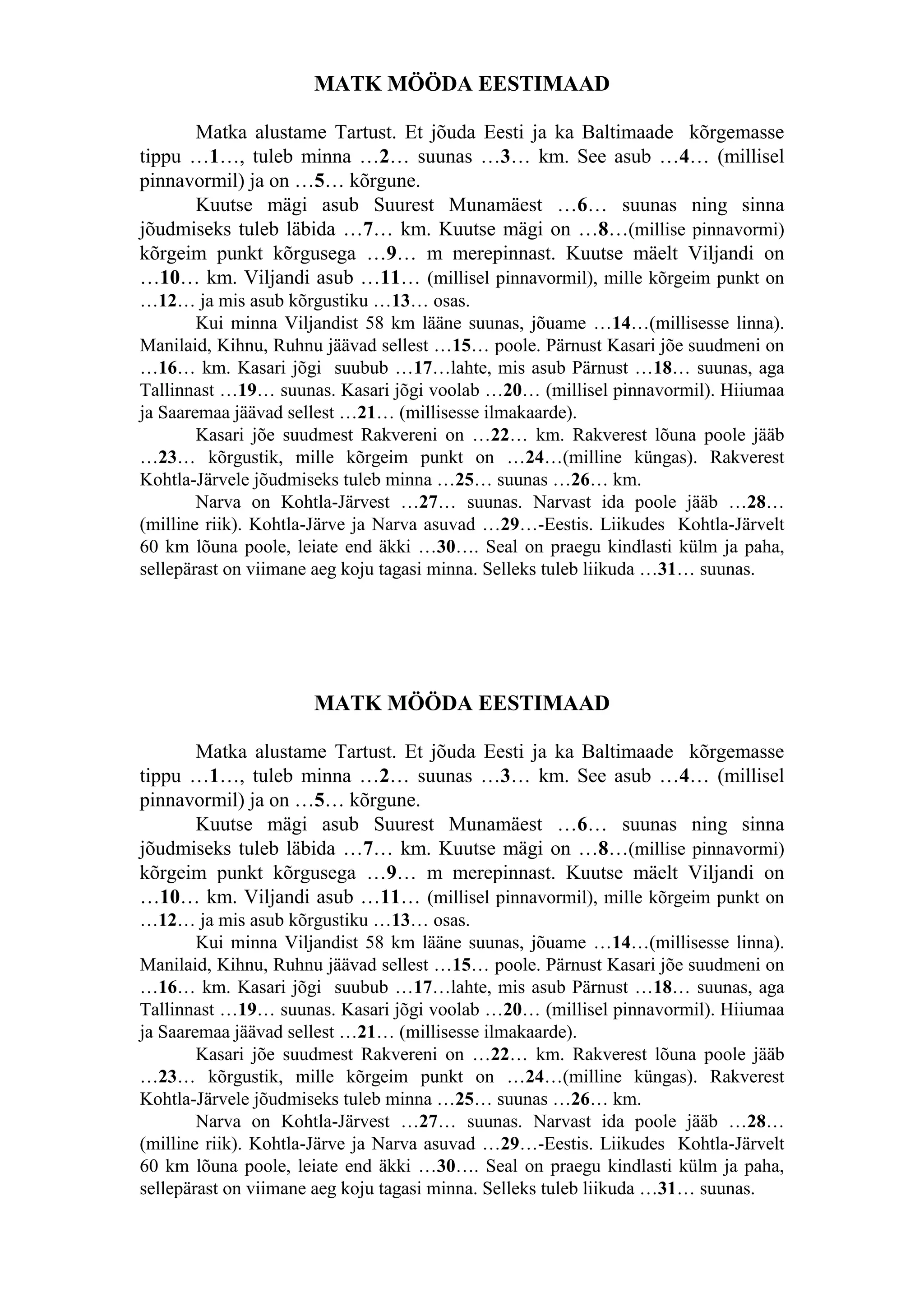 Matk mööda Eestimaad | PDF