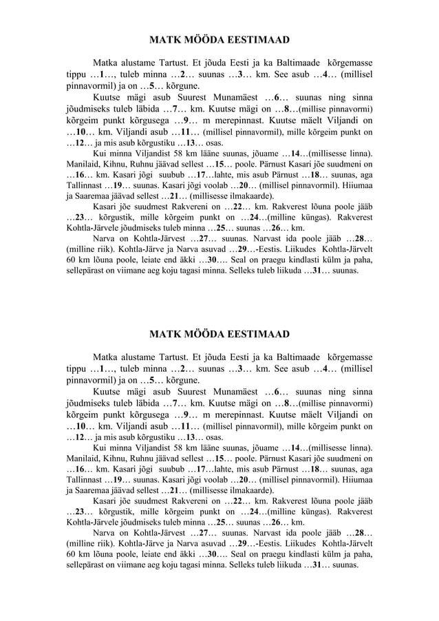 Matk mööda Eestimaad | PDF