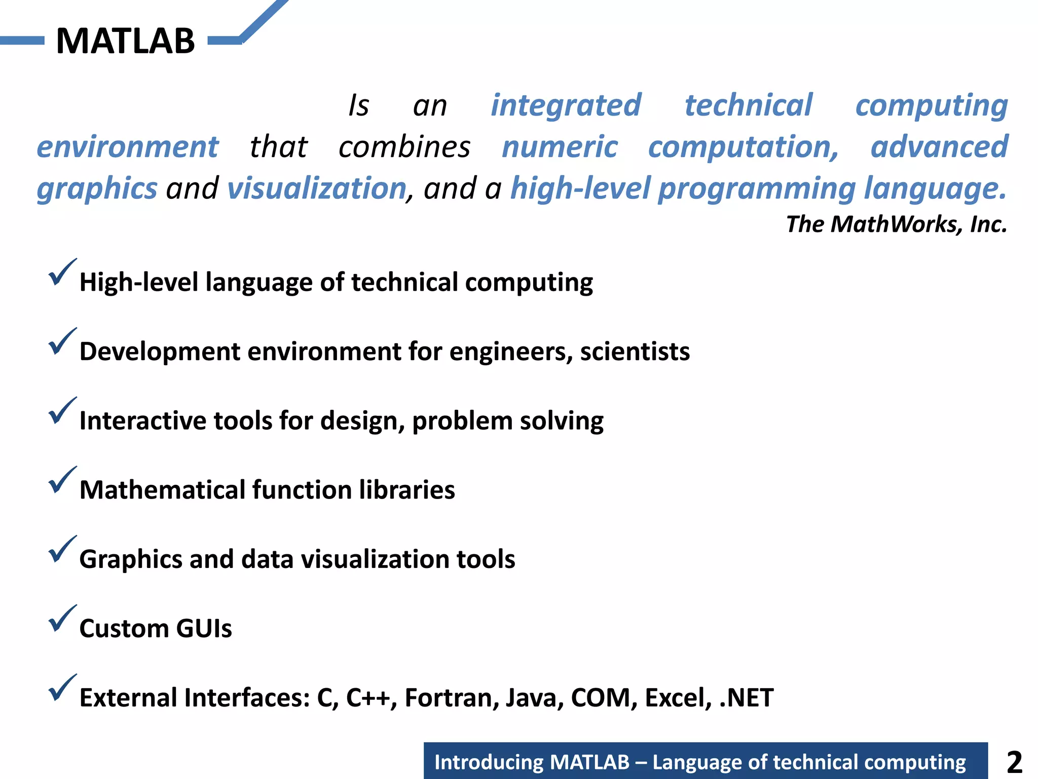 Introduction to MATLAB | PPSX | Programming Languages | Computing