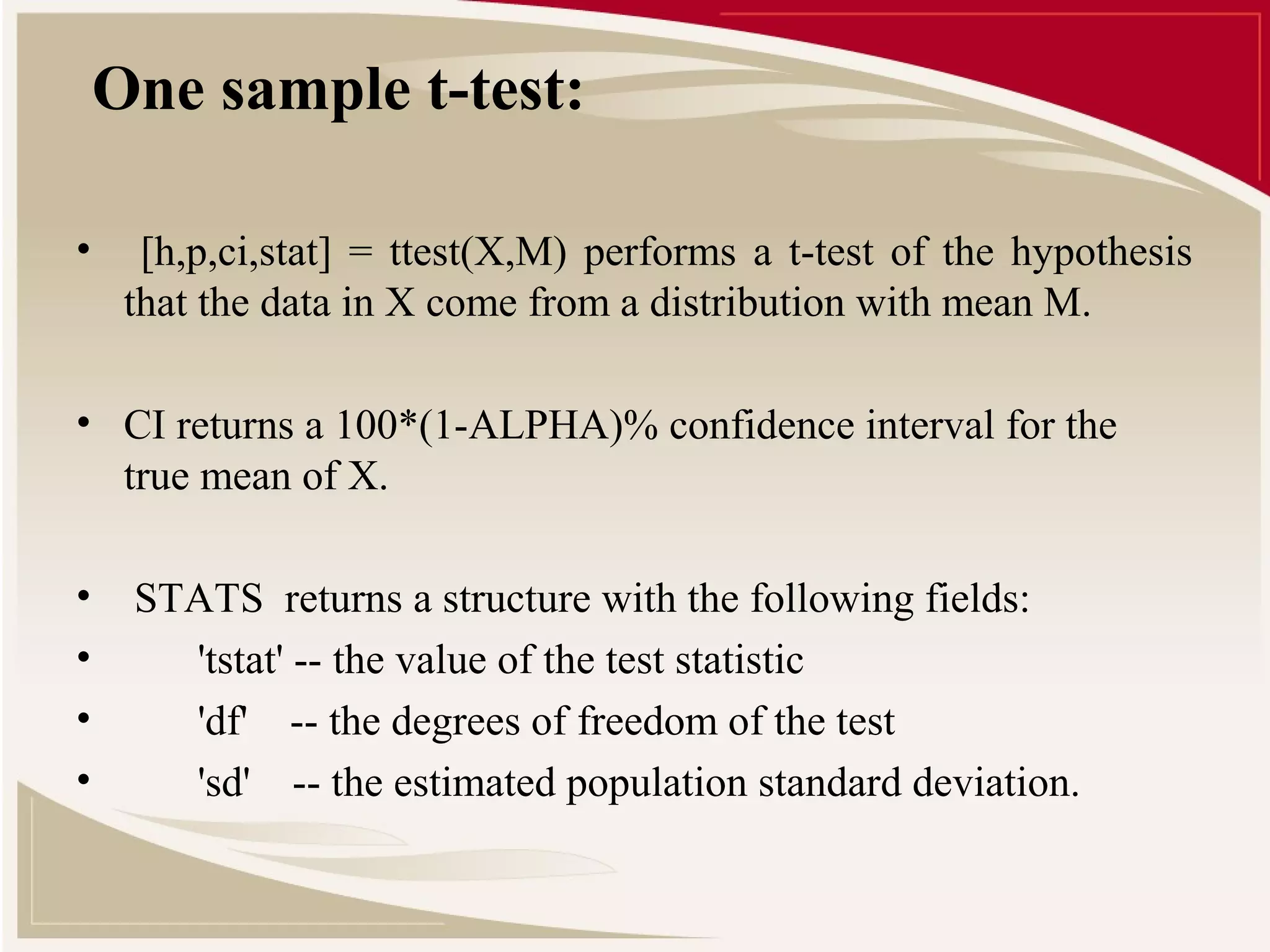 parametric hypothesis testing using MATLAB | PPT