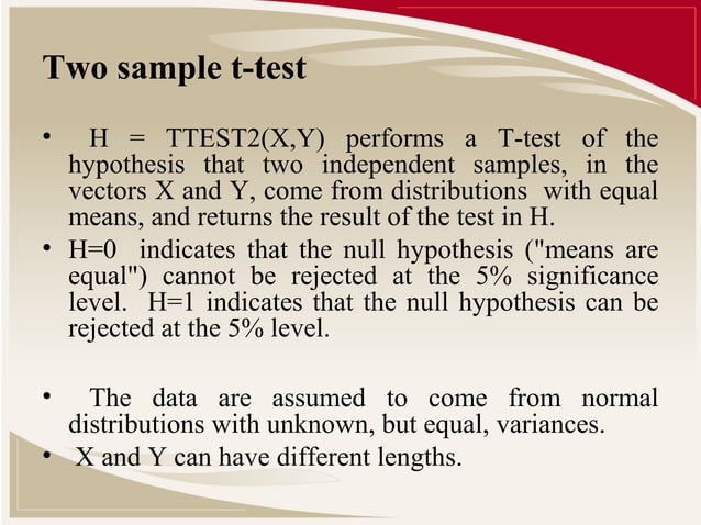parametric hypothesis testing using MATLAB | PPT