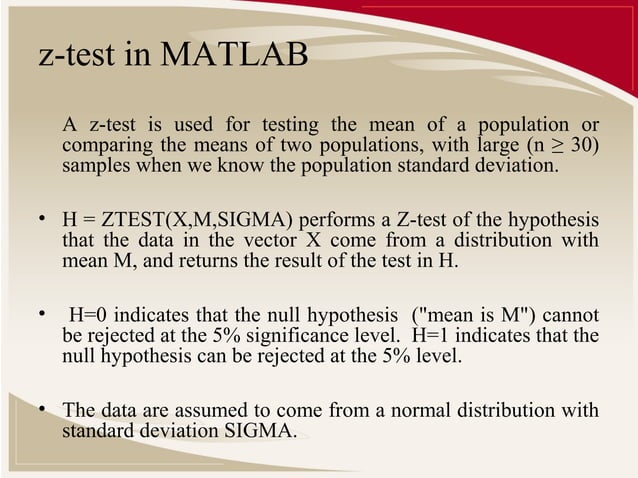 parametric hypothesis testing using MATLAB | PPT
