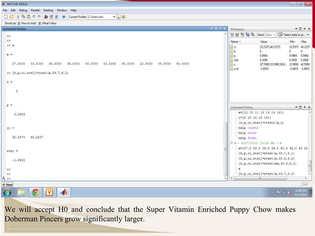 parametric hypothesis testing using MATLAB | PPT