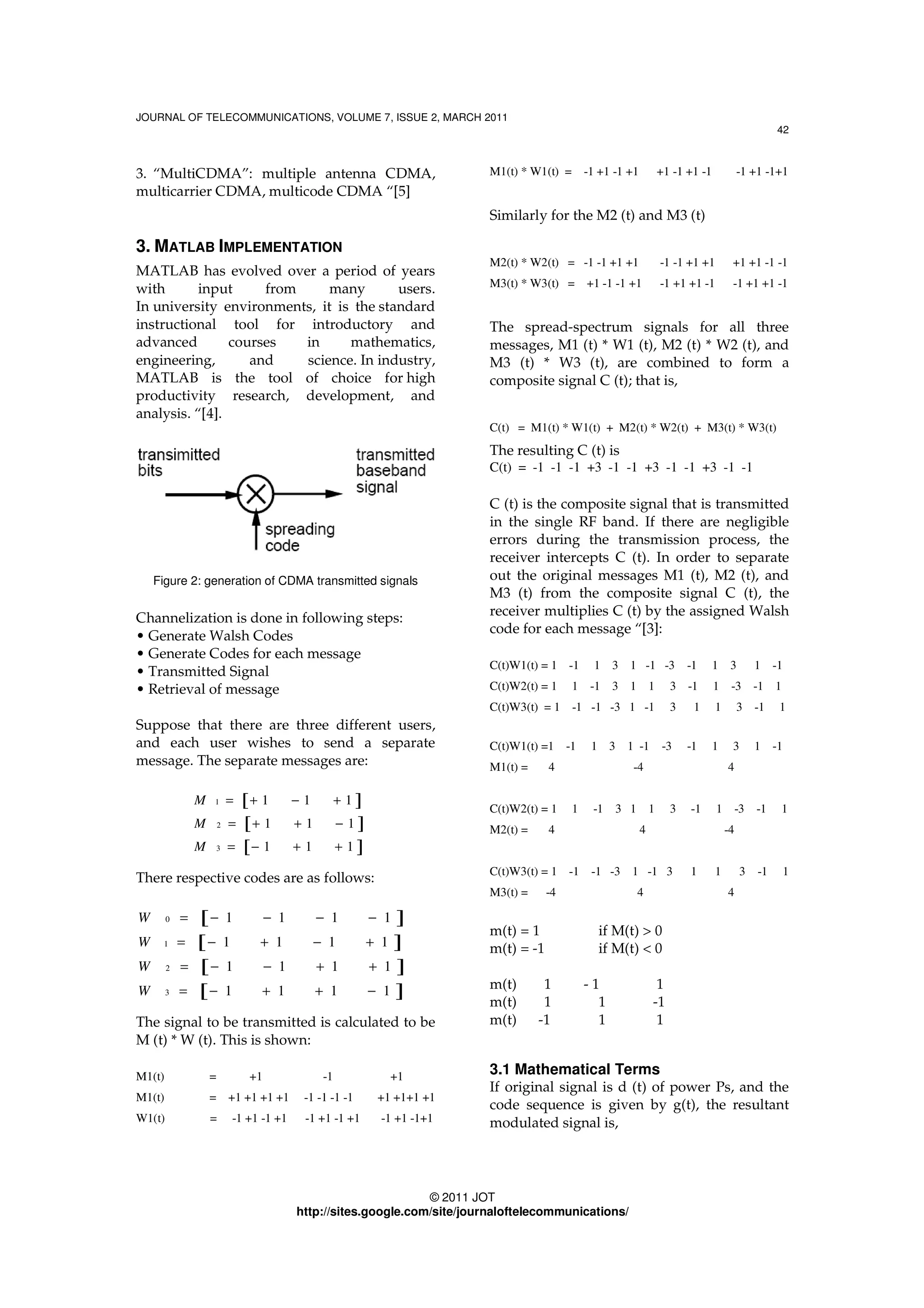 MATLAB Implementation of Multiuser Code Division Multiple Access | PDF