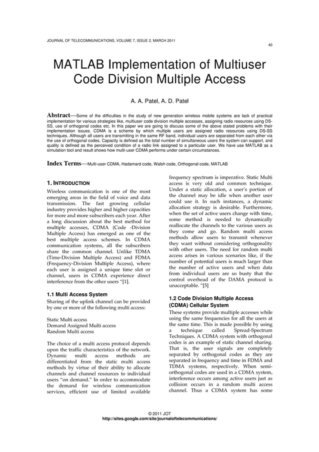 Matlab Implementation Of Multiuser Code Division Multiple Access Pdf 