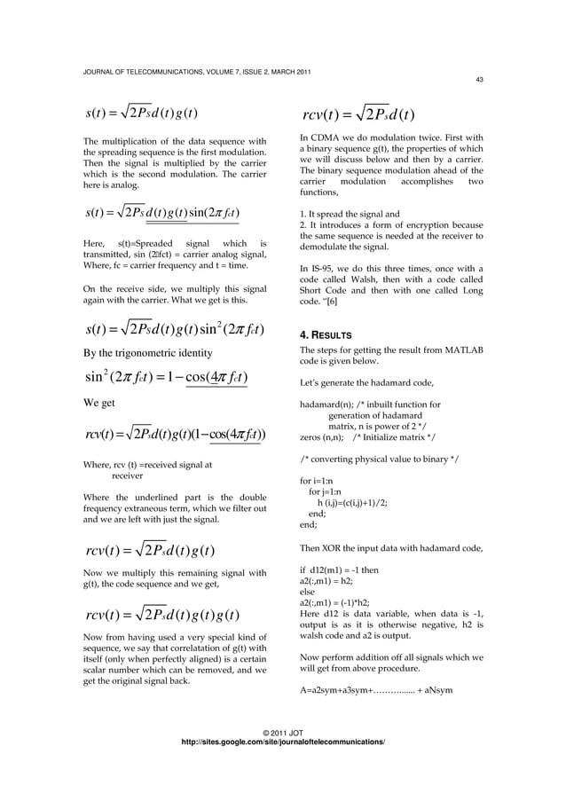 MATLAB Implementation of Multiuser Code Division Multiple Access | PDF