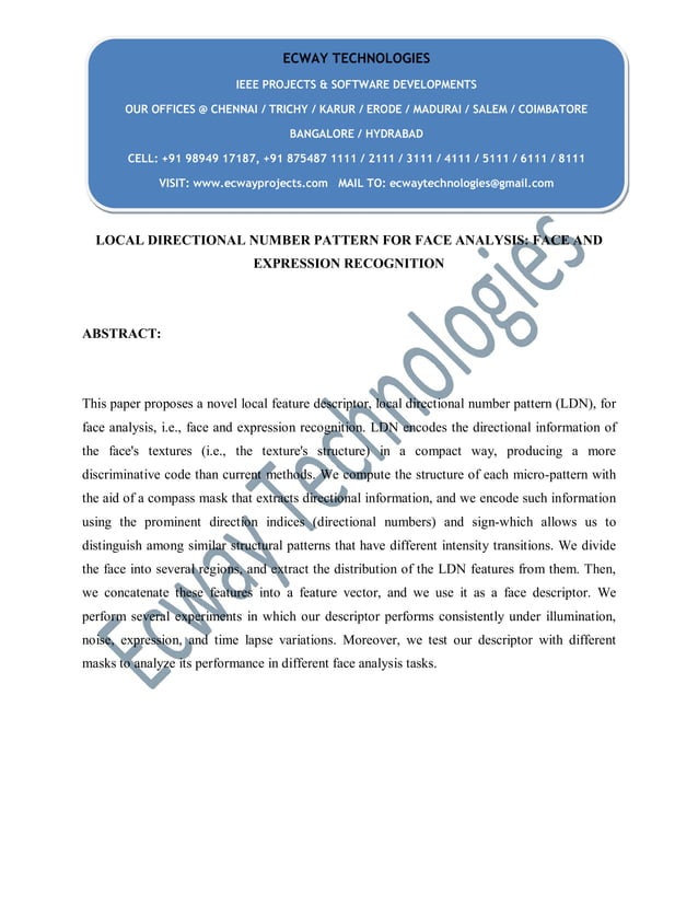 Matlab local directional number pattern for face analysis face and expression recognition | PDF