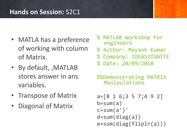 Matlab Introduction | PPTX | Programming Languages | Computing