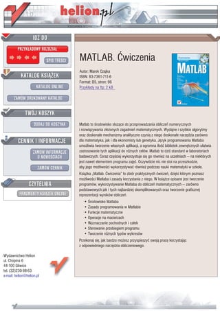 MATLAB. Ćwiczenia | PDF