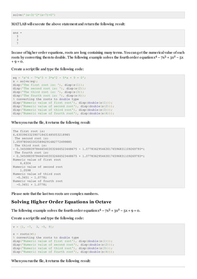 Matlab algebra | PDF | Programming Languages | Computing