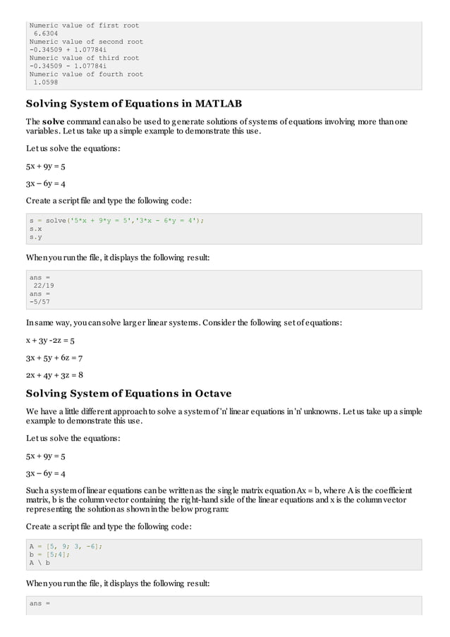 Matlab algebra | PDF | Programming Languages | Computing