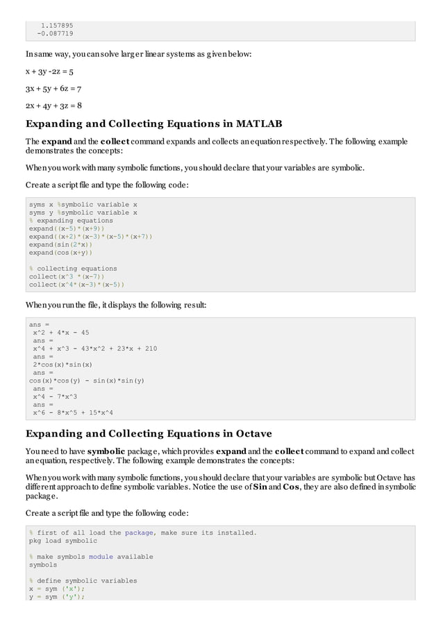 Matlab algebra | PDF | Programming Languages | Computing
