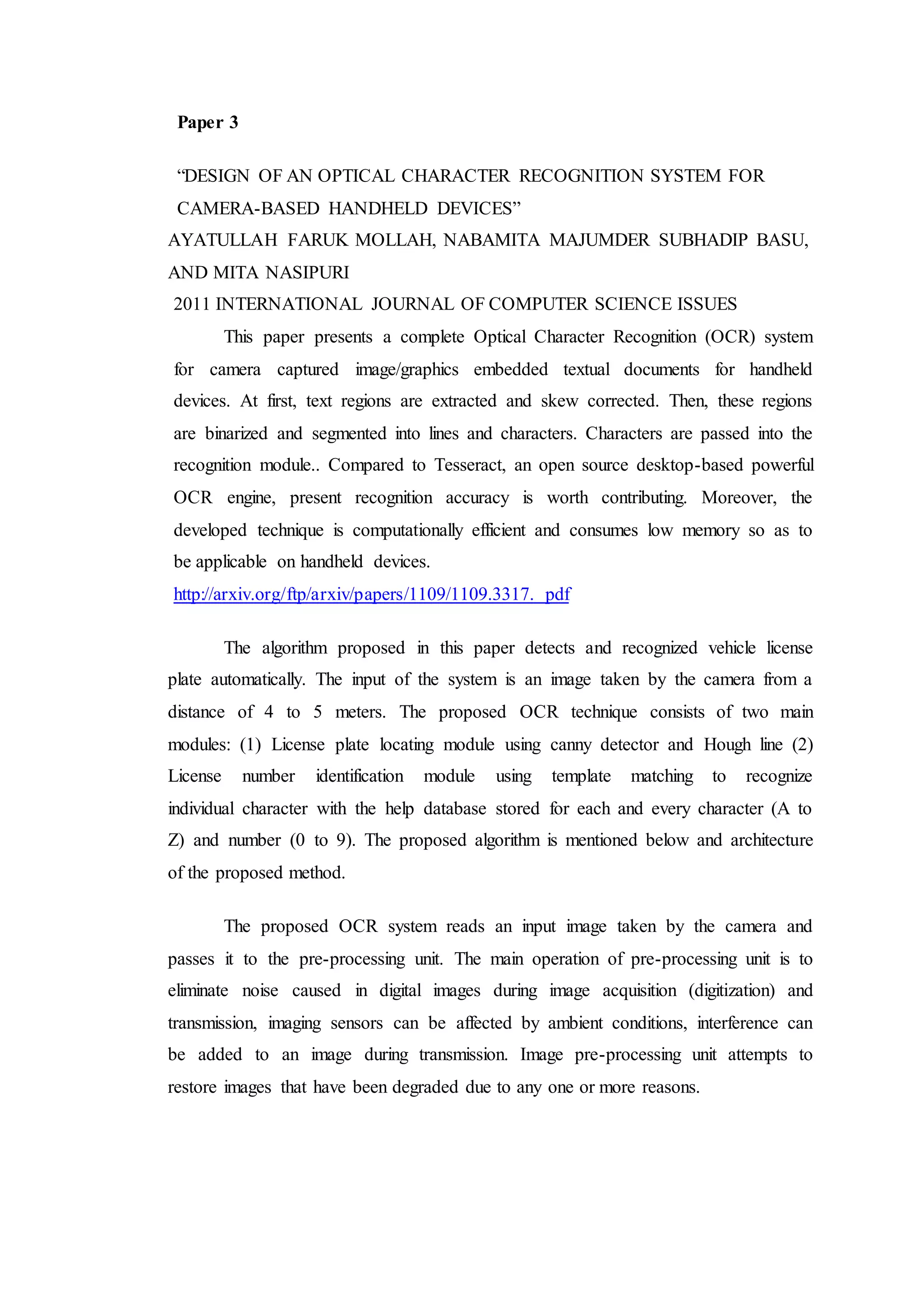 Matlab based vehicle number plate identification system using ocr | DOCX