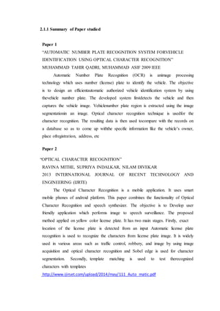 Matlab based vehicle number plate identification system using ocr | DOCX