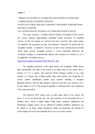 Matlab based vehicle number plate identification system using ocr | DOCX