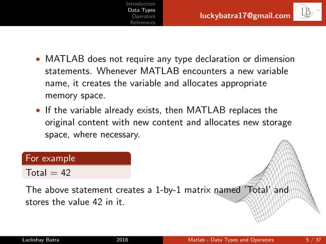 Matlab Data Types And Operators Ppt 9654