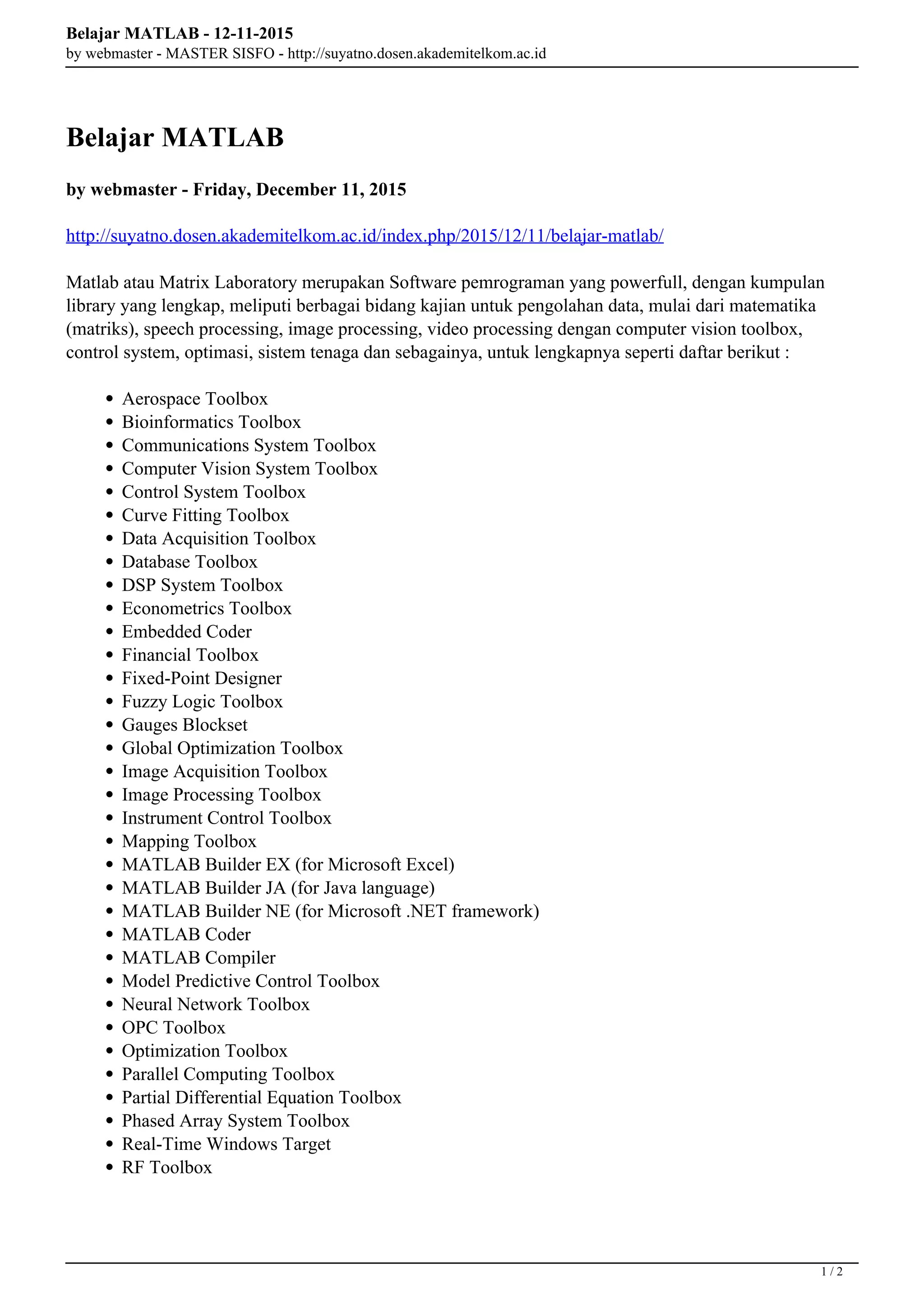 ~ Matlab ~ belajar matlab | PDF