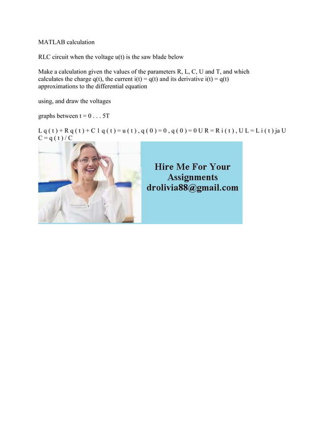 Matlab Calculation Rlc Circuit When The Voltage U T Is The Saw Blade Docx