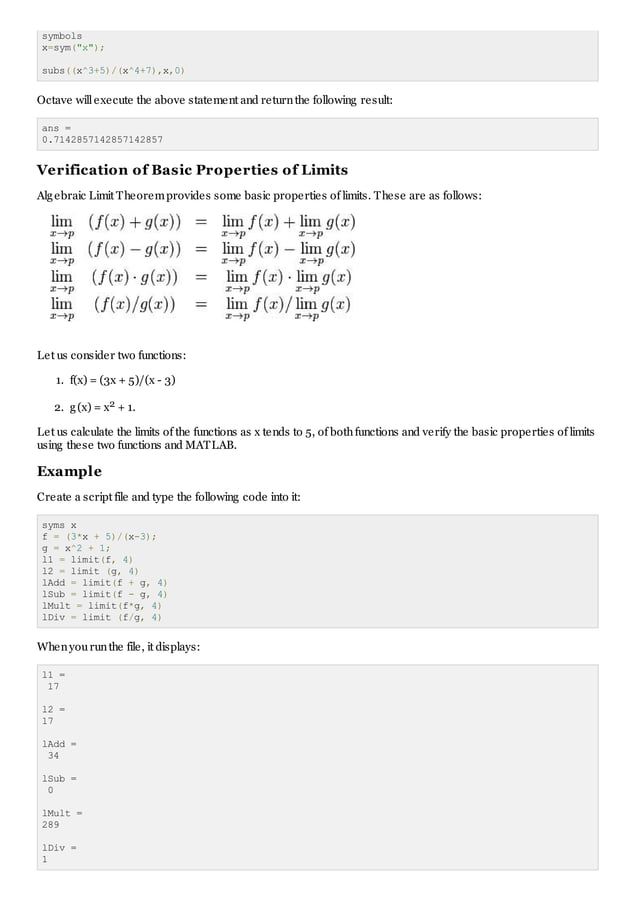 Matlab calculus | PDF