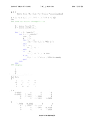 Matlab code for crout method | DOCX