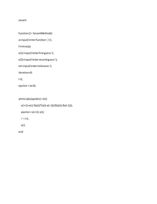 Matlab code for secant method | PDF