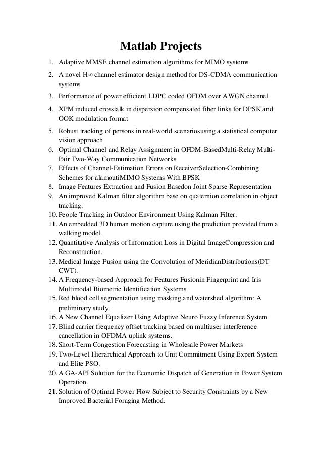 Matlab completed projects