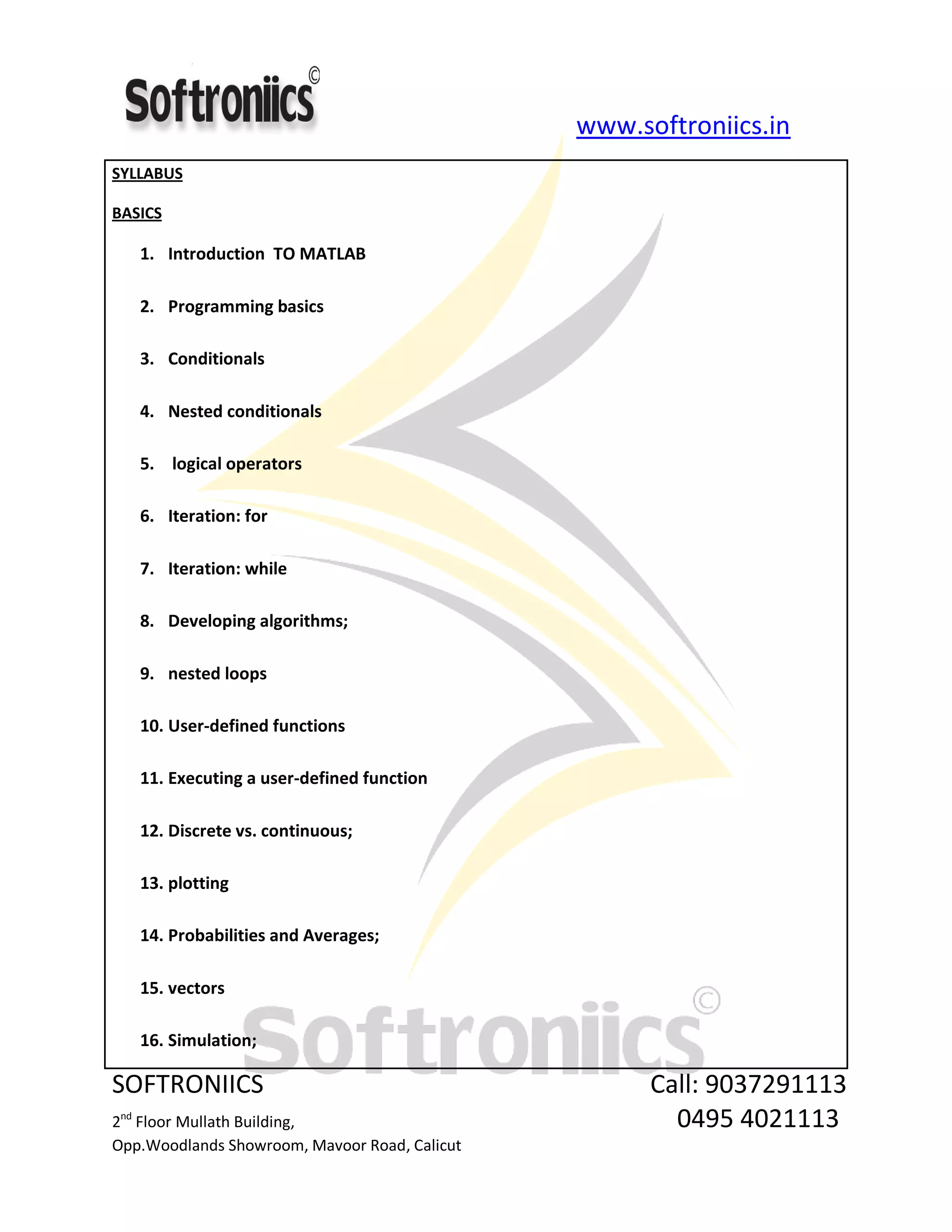 Matlab course syllabus | PDF