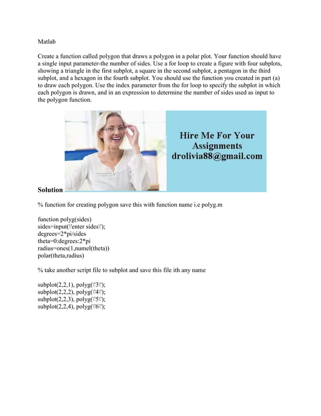 Matlab Create a function called polygon that draws a polygon in a pola.docx